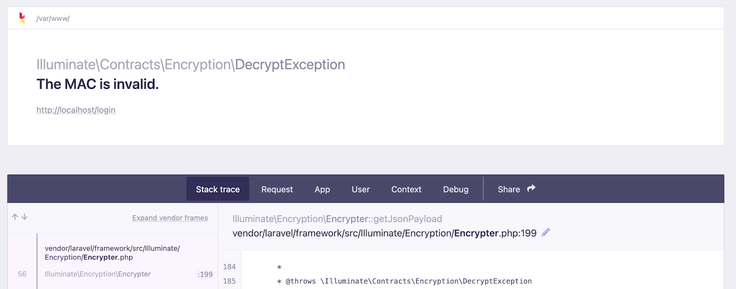 Laravelエラー DecryptException The MAC is invalid. | n++